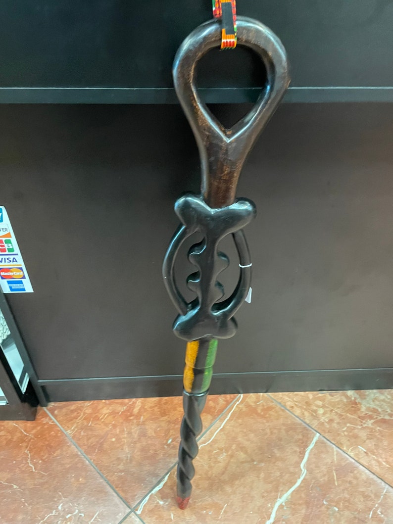 Sankofa Cane , African Cane , Wooden Cane , Ethnic Cane, Tribal Cane ...