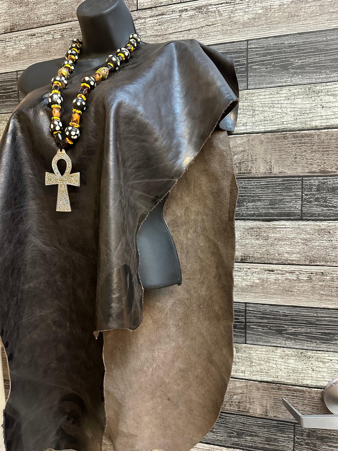 Brown Leather Shrug, Exotic Poncho, Safari Poncho, Jungle Poncho ...