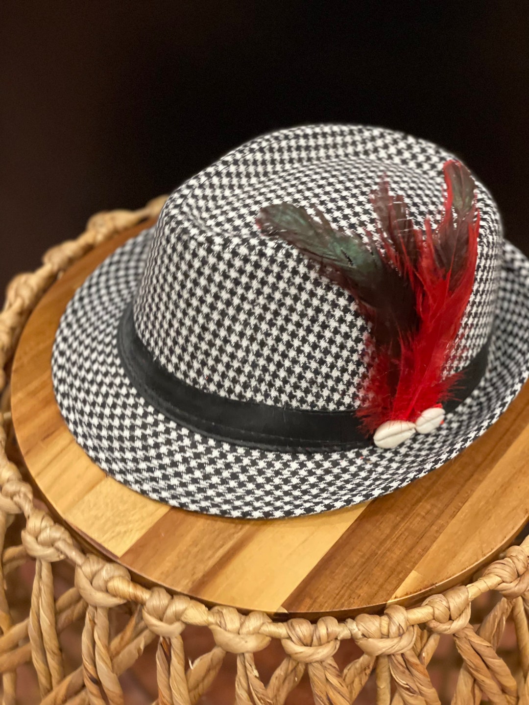 Red Feather Fedora, Derby, Women Hats, Zulu Hats, Plaid Fedora Hat ...