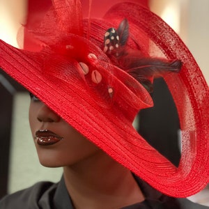 Ruby Red Summer Hat, Red Church Hat, Red Bridal Hat , Tea Party Hat ...