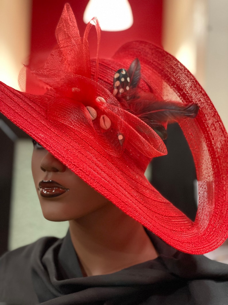 Ruby Red Summer Hat Red Church Hat Red Bridal Hat Tea - Etsy