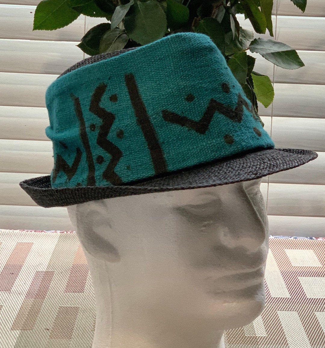 Mudcloth Fedora Hat,men Hat, Turquoise Hat, African Straw Hat, Stingy ...