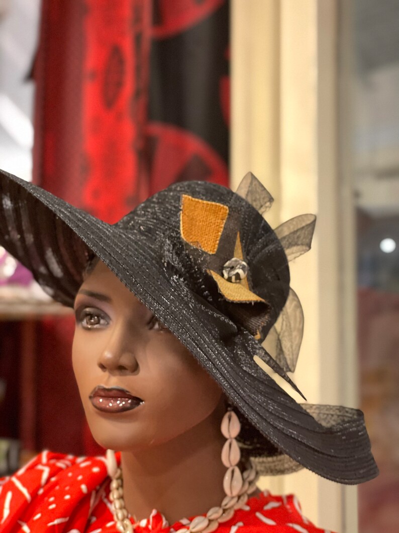 Kuba Cloth Wide Brim Black Hat Black Designer Hats Black - Etsy