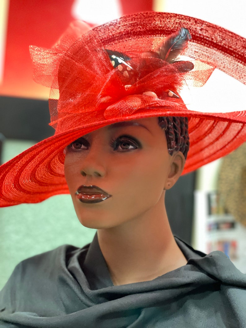 Ruby Red Summer Hat Red Church Hat Red Bridal Hat Tea - Etsy