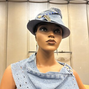 Denim Fedora Hat and Scarf , Denim Hat, Blue Denim Hat and Collar ...
