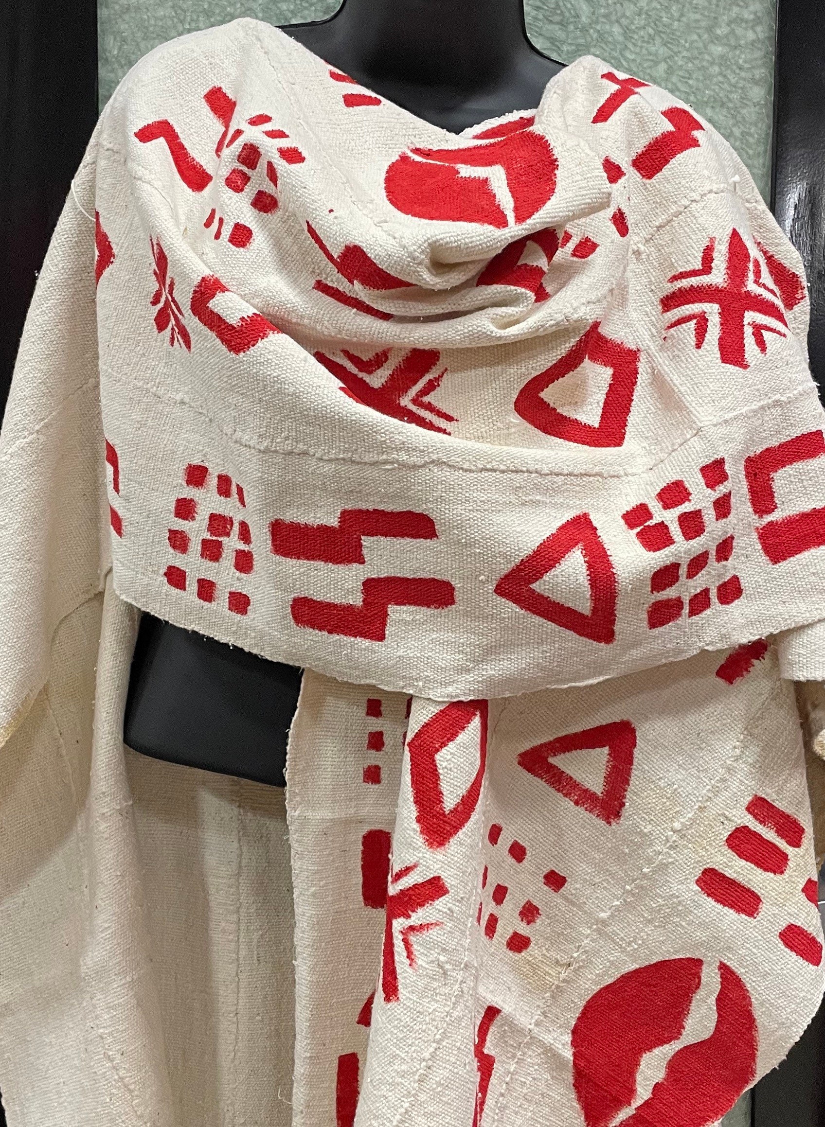 Christmas Shawl Red and White Mudcloth Shawl Cowrie Shell - Etsy