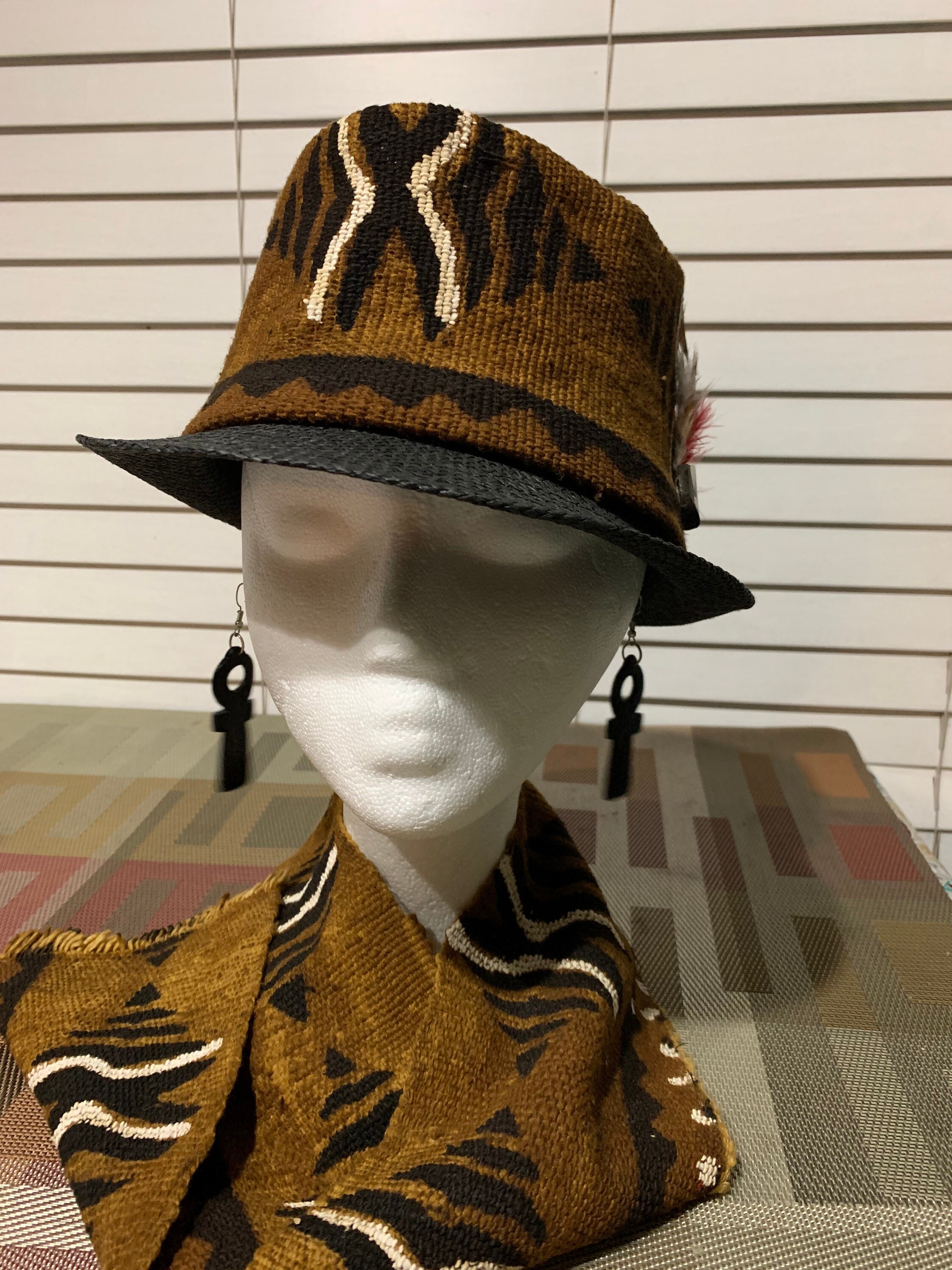 Fedora Mudcloth Hat African Hat Mudcloth Hat and Scarf | Etsy