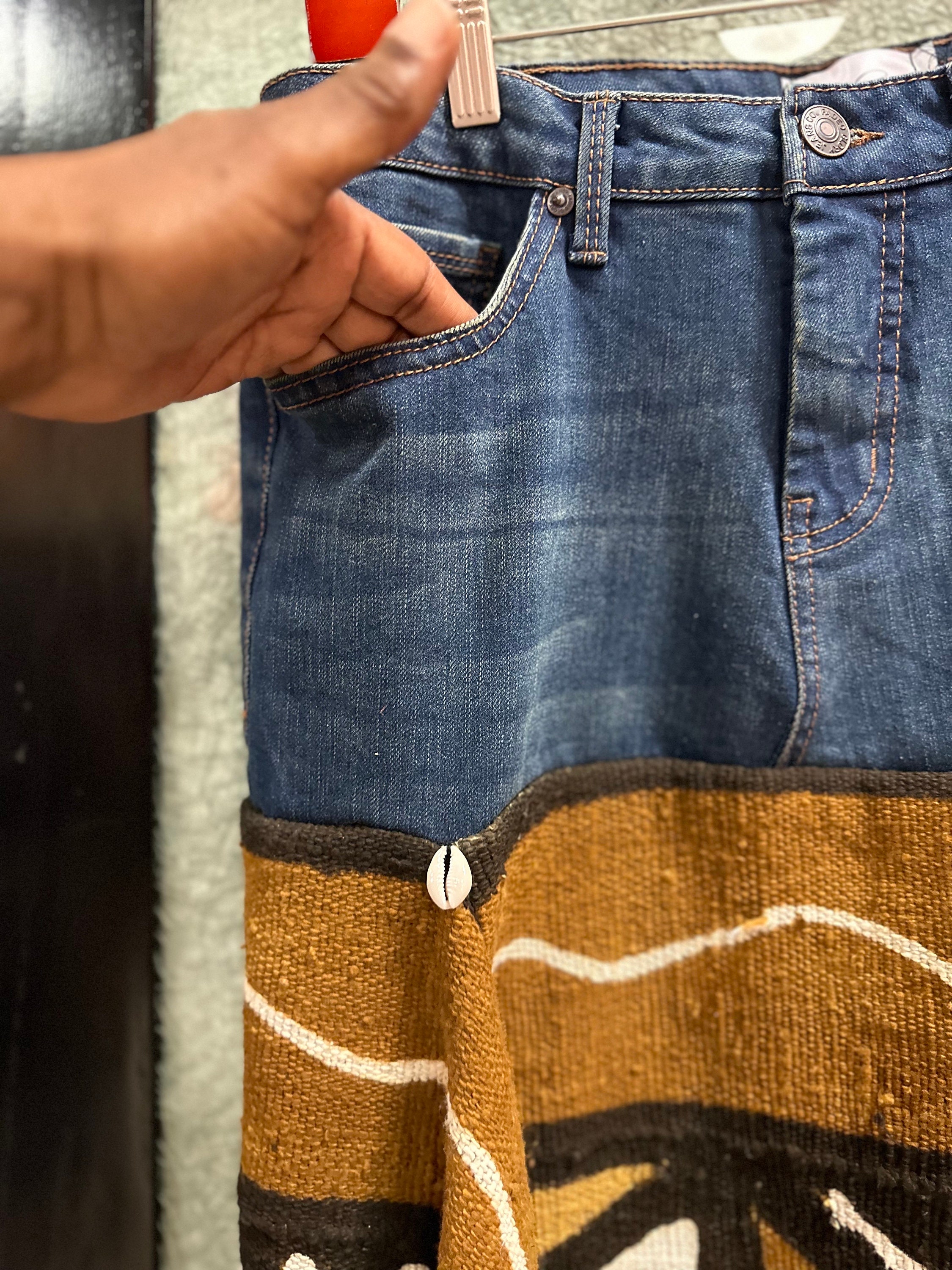 Denim and Mudcloth Skirt, Denim Skirt, Mudcloth Skirt, African Skirt ...