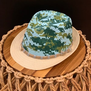 Camo Fedora Hat, Women Fedora African Straw Hat, Ethnic Hat, Funk Hat ...