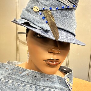 Denim Fedora Hat and Scarf , Denim Hat, Blue Denim Hat and Collar ...
