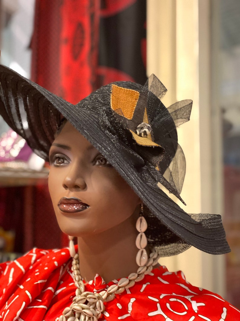 Kuba Cloth Wide Brim Black Hat Black Designer Hats Black - Etsy