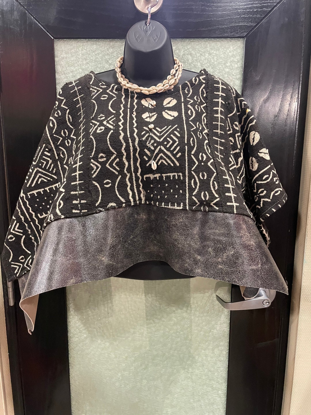 Mudcloth Vintage Shrug, Mudcloth and Leather Shrug, Bogolan Shrug - Etsy