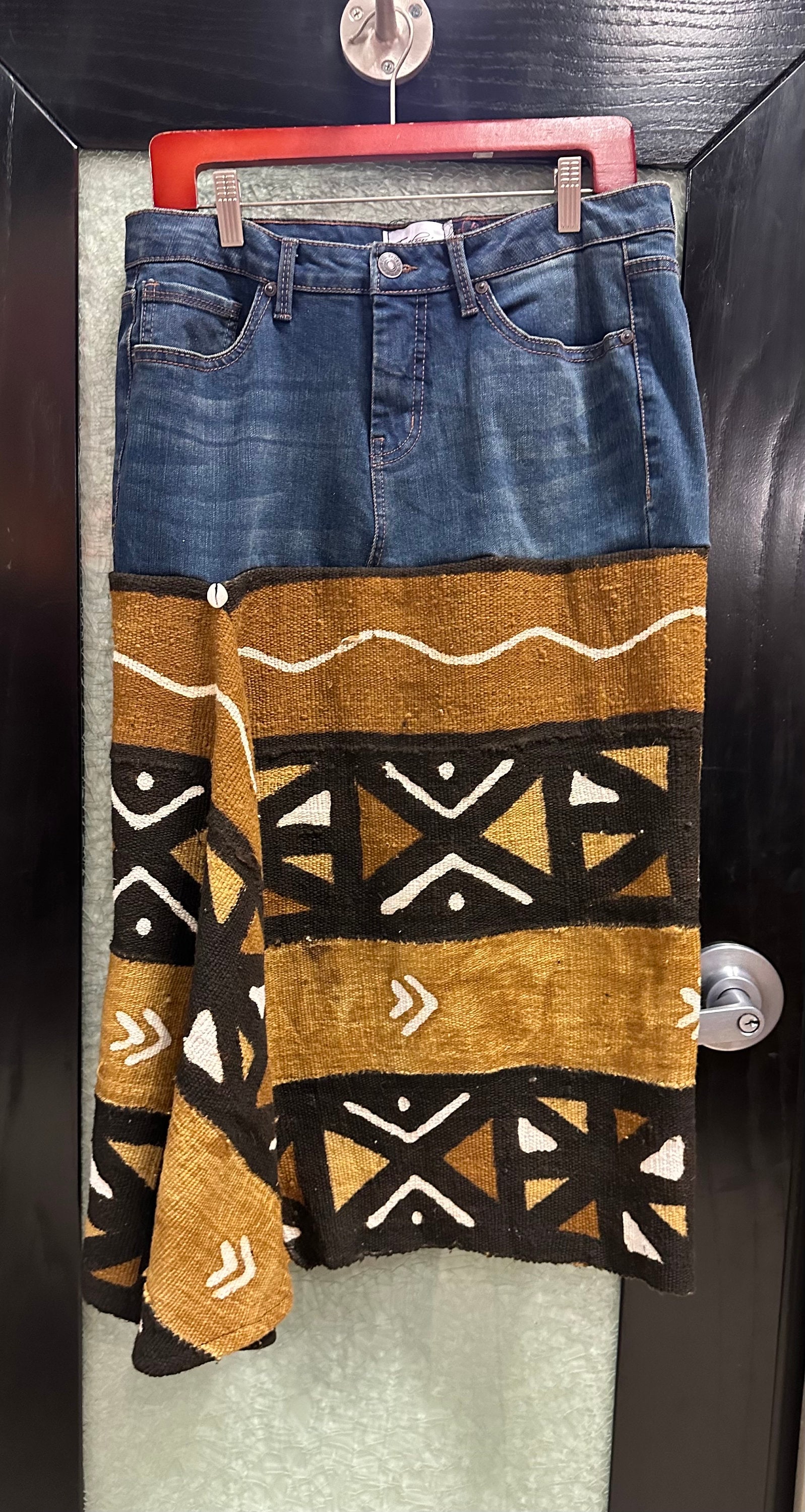 Denim and Mudcloth Skirt, Denim Skirt, Mudcloth Skirt, African Skirt ...