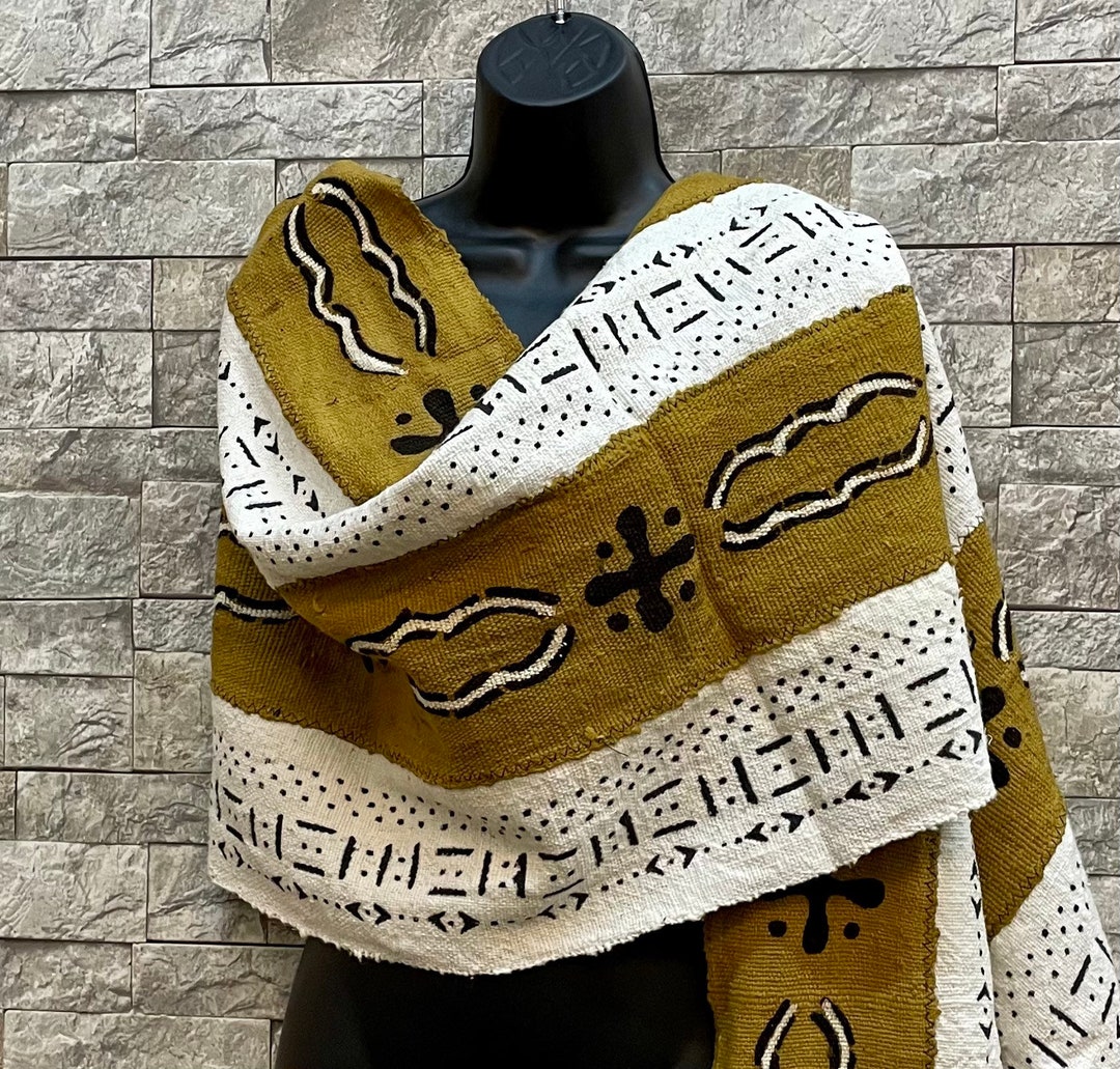 Mudcloth African Scarf , Gold and White Mudcloth Shawl,african Shawl ...