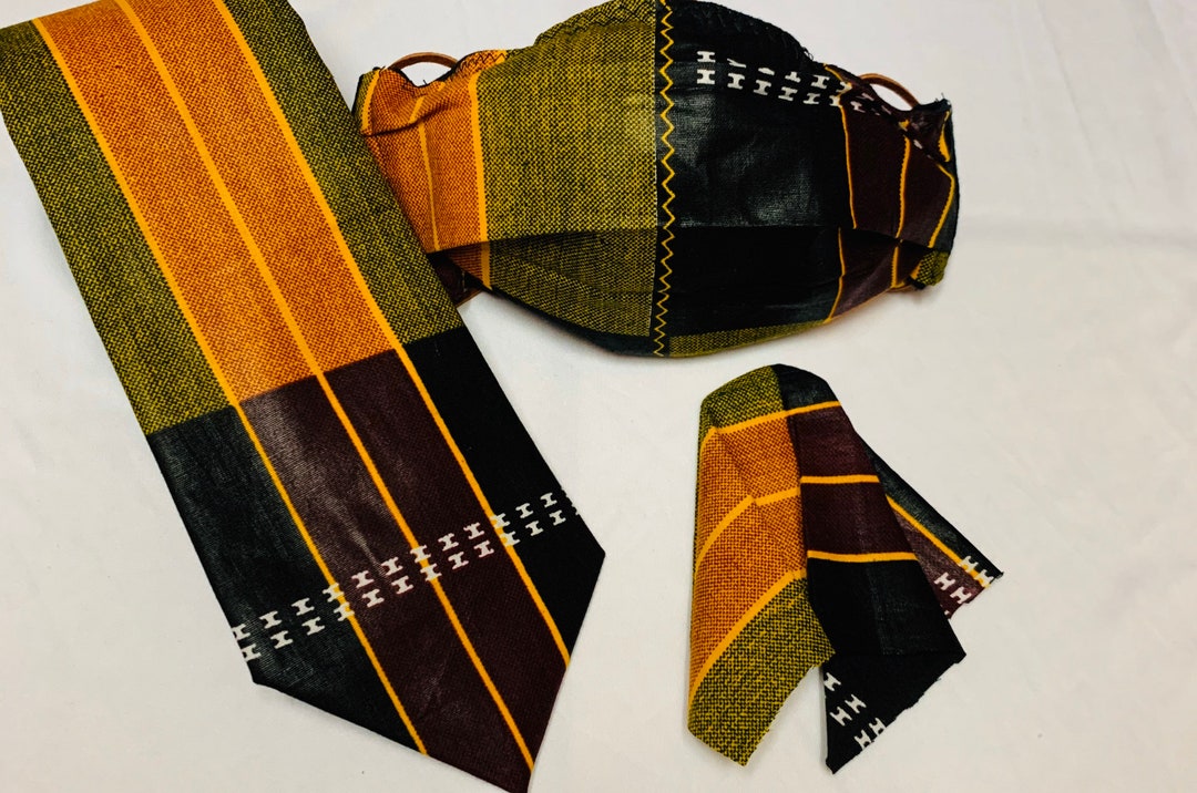 Handmade African Necktie and Facemask, African Necktie Set, Kente ...
