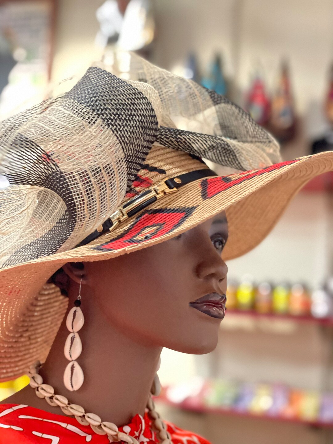 African Zulu Hat, Wide Brim Hat, Open Crown Hat, Festival Hat, Artful ...