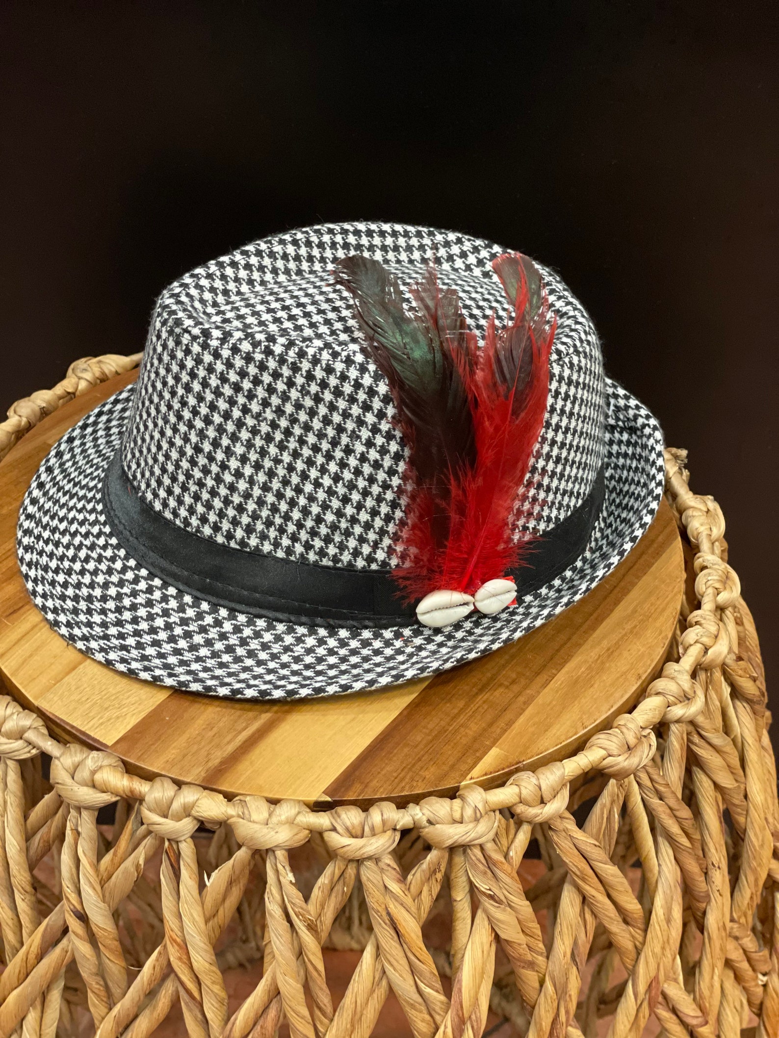 Red Feather Fedora Derby Women Hats Zulu Hats Plaid Fedora - Etsy