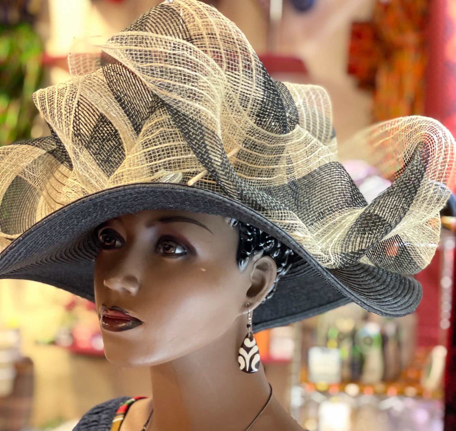 Black and Gold Large Brim Hat, African Bridal Hat , Ethnic Hat , Exotic ...