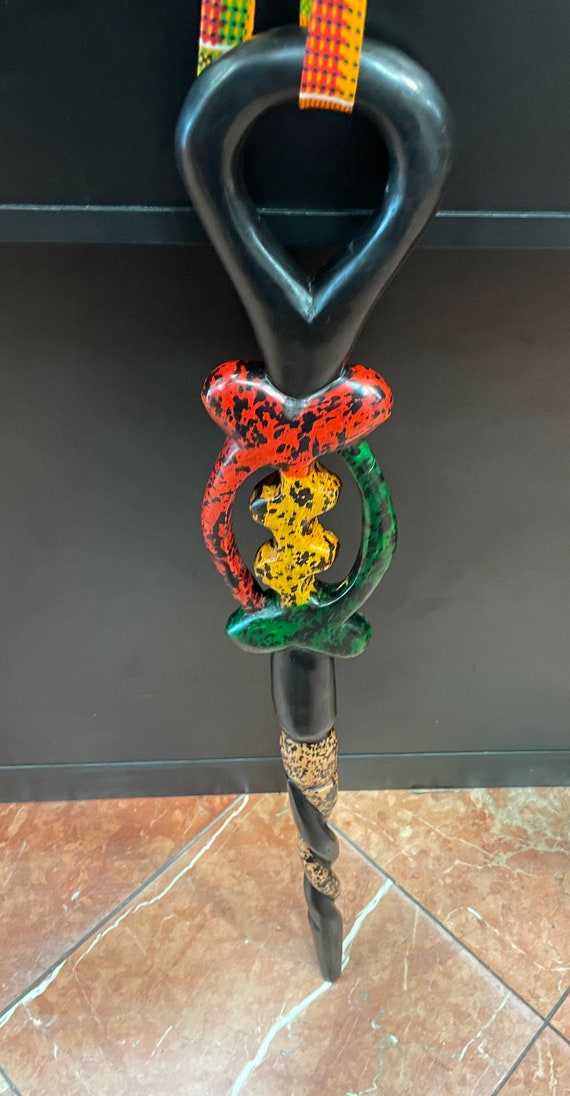 Rasta Cane Gyname Cane Wooden Cane Hand Crafted Cane - Etsy