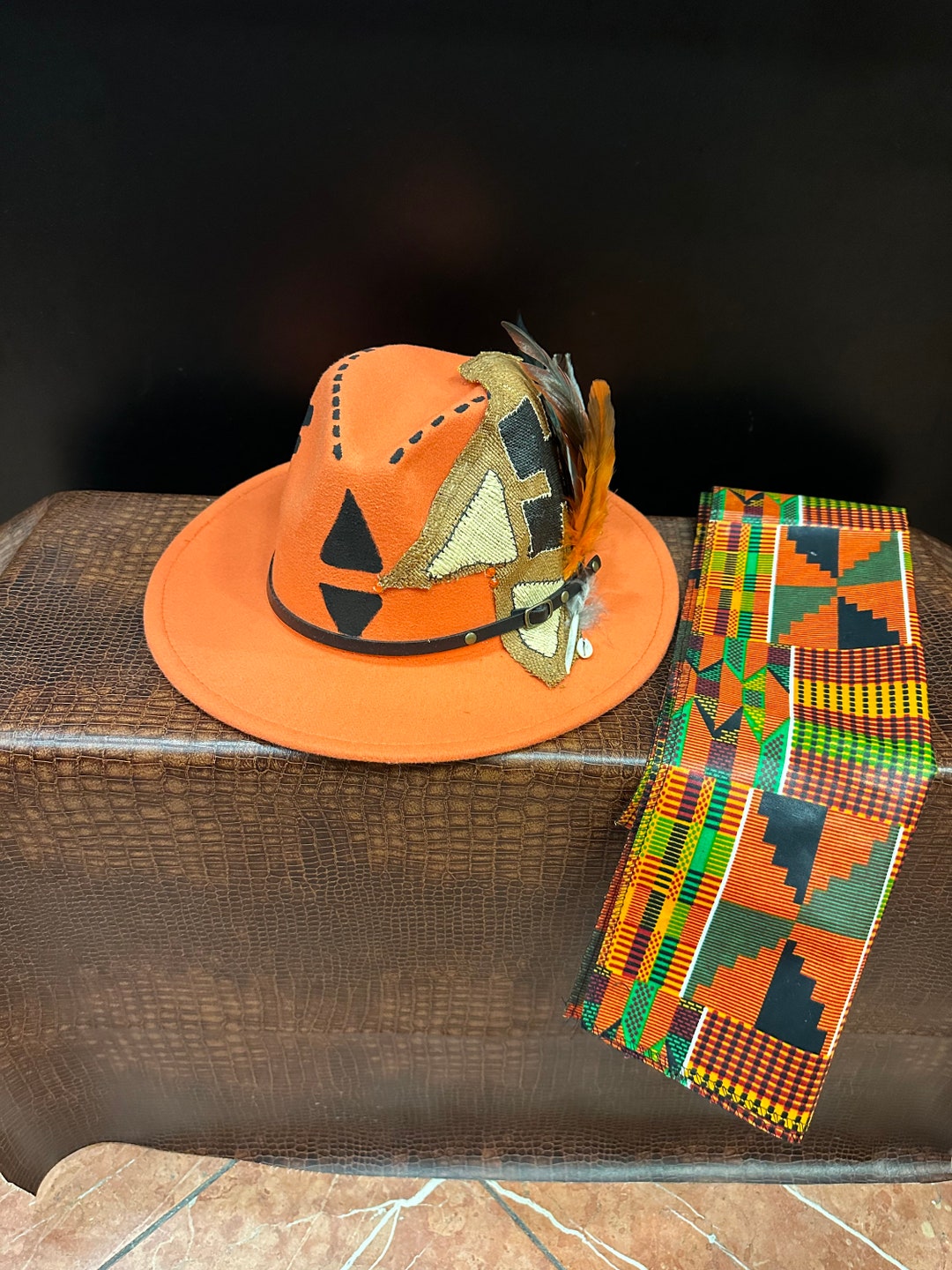 Orange Feathered Felt Fedora,orange Zulu Fedora,orange Western Fedora ...