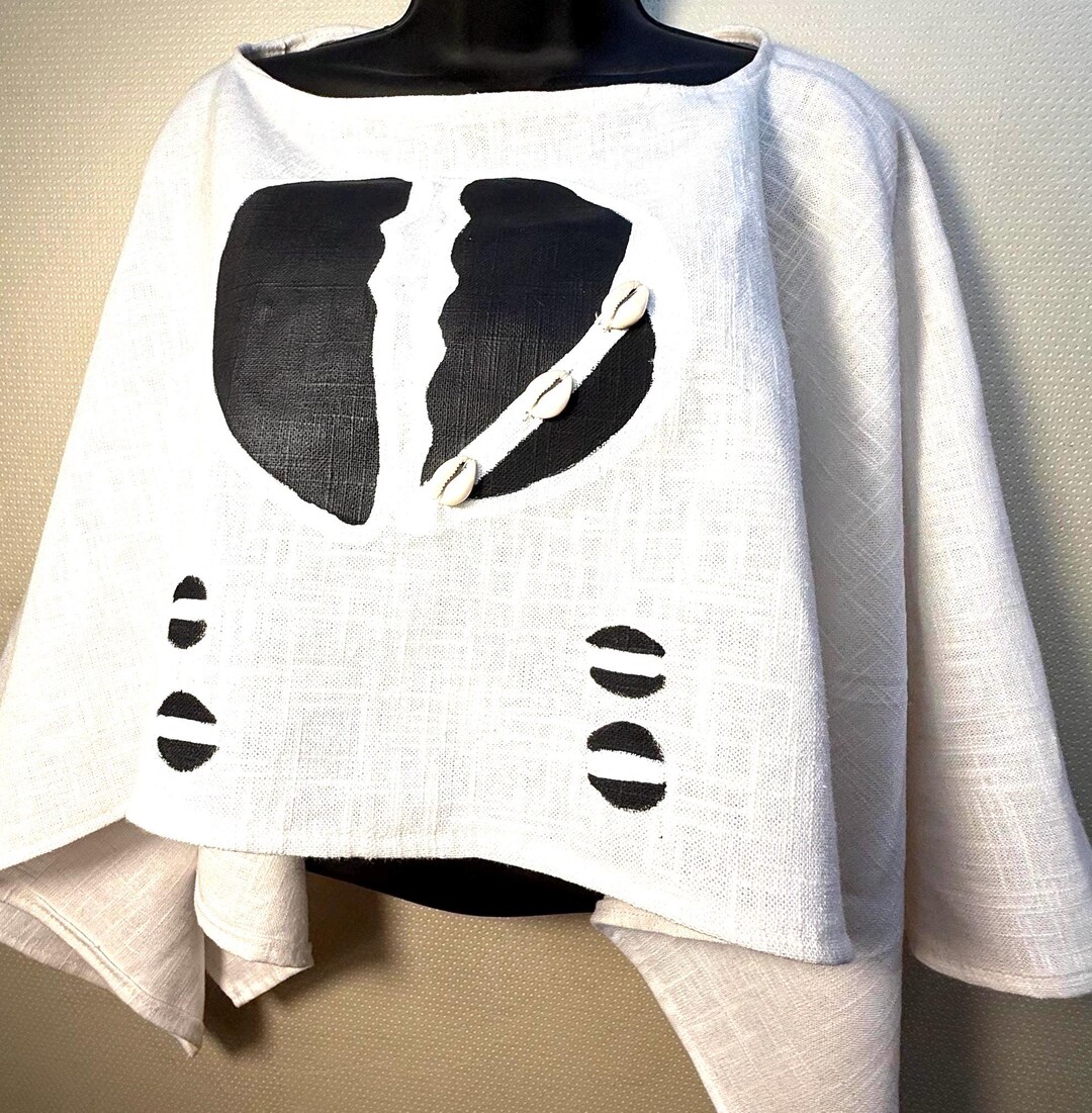 Cowrie Shell Linen Shrug, Linen Shrug, White Linen Shrug, Adrinka Shrug ...