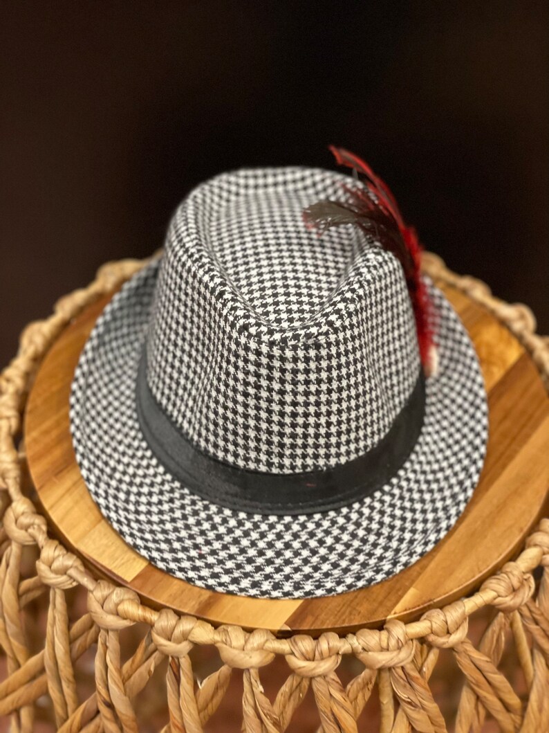 Red Feather Fedora Derby Women Hats Zulu Hats Plaid Fedora - Etsy