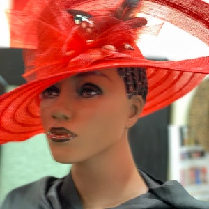 Ruby Red Summer Hat, Red Church Hat, Red Bridal Hat , Tea Party Hat ...