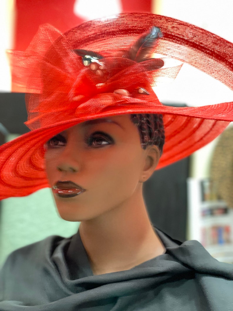 Ruby Red Summer Hat Red Church Hat Red Bridal Hat Tea - Etsy