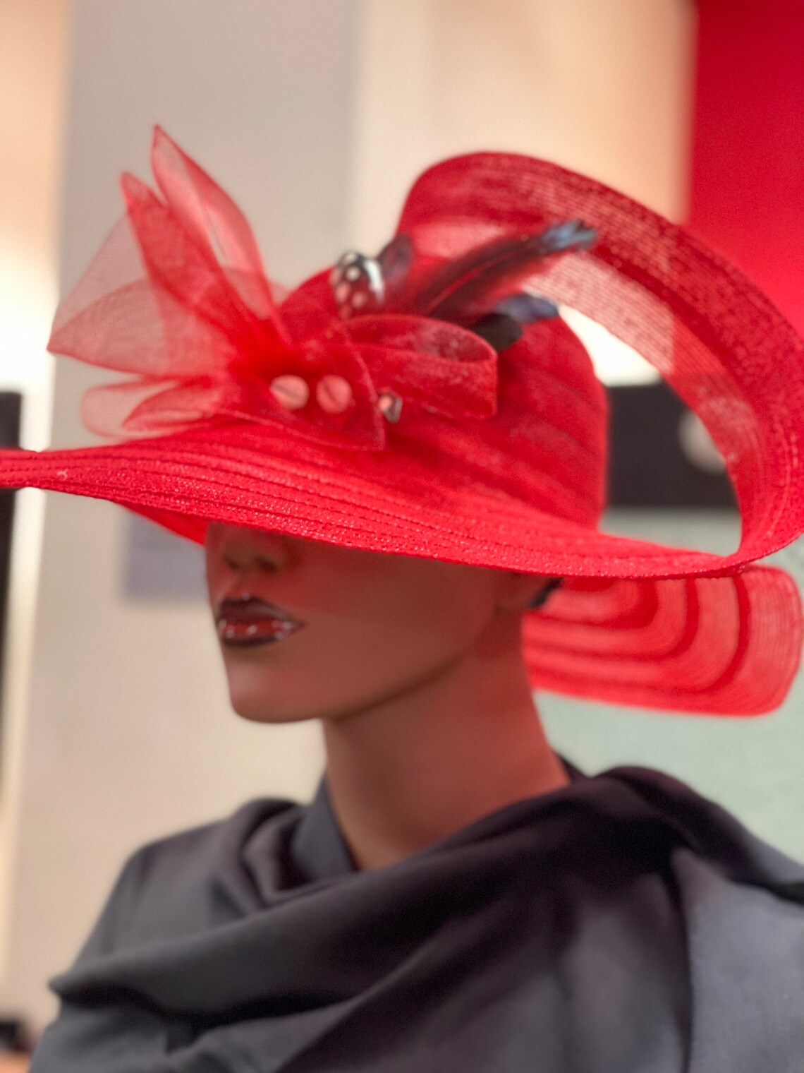 Ruby Red Summer Hat Red Church Hat Red Bridal Hat Tea - Etsy