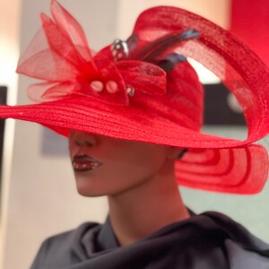 Ruby Red Summer Hat, Red Church Hat, Red Bridal Hat , Tea Party Hat ...