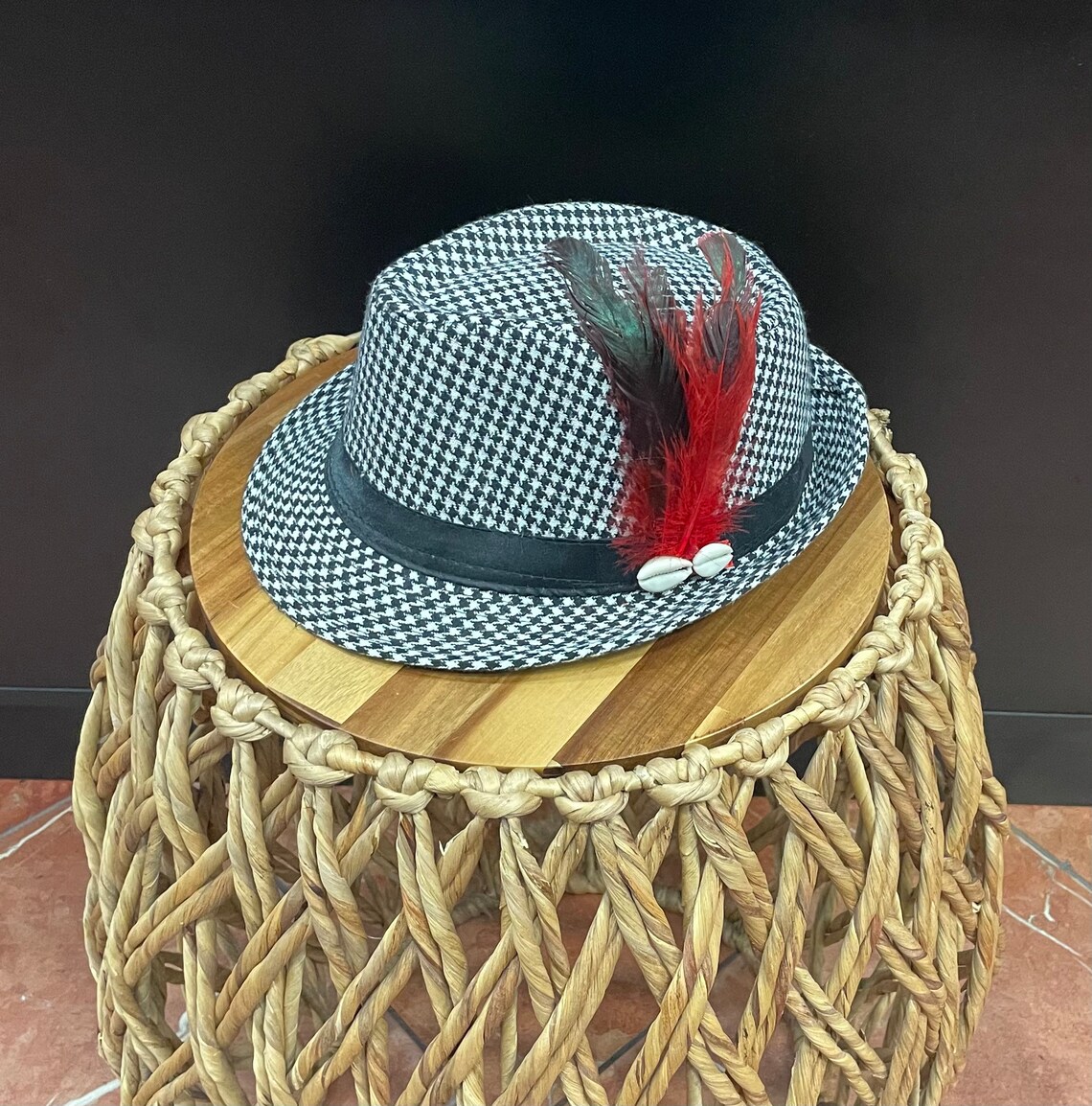 Red Feather Fedora Derby Women Hats Zulu Hats Plaid Fedora - Etsy