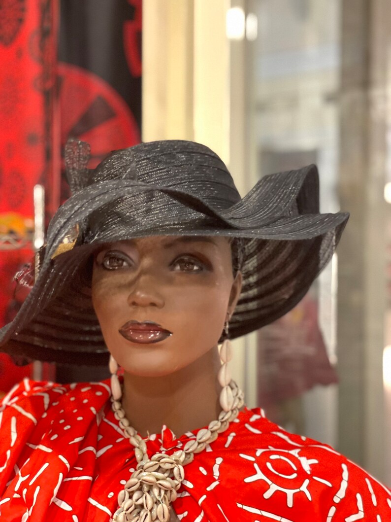 Kuba Cloth Wide Brim Black Hat Black Designer Hats Black - Etsy