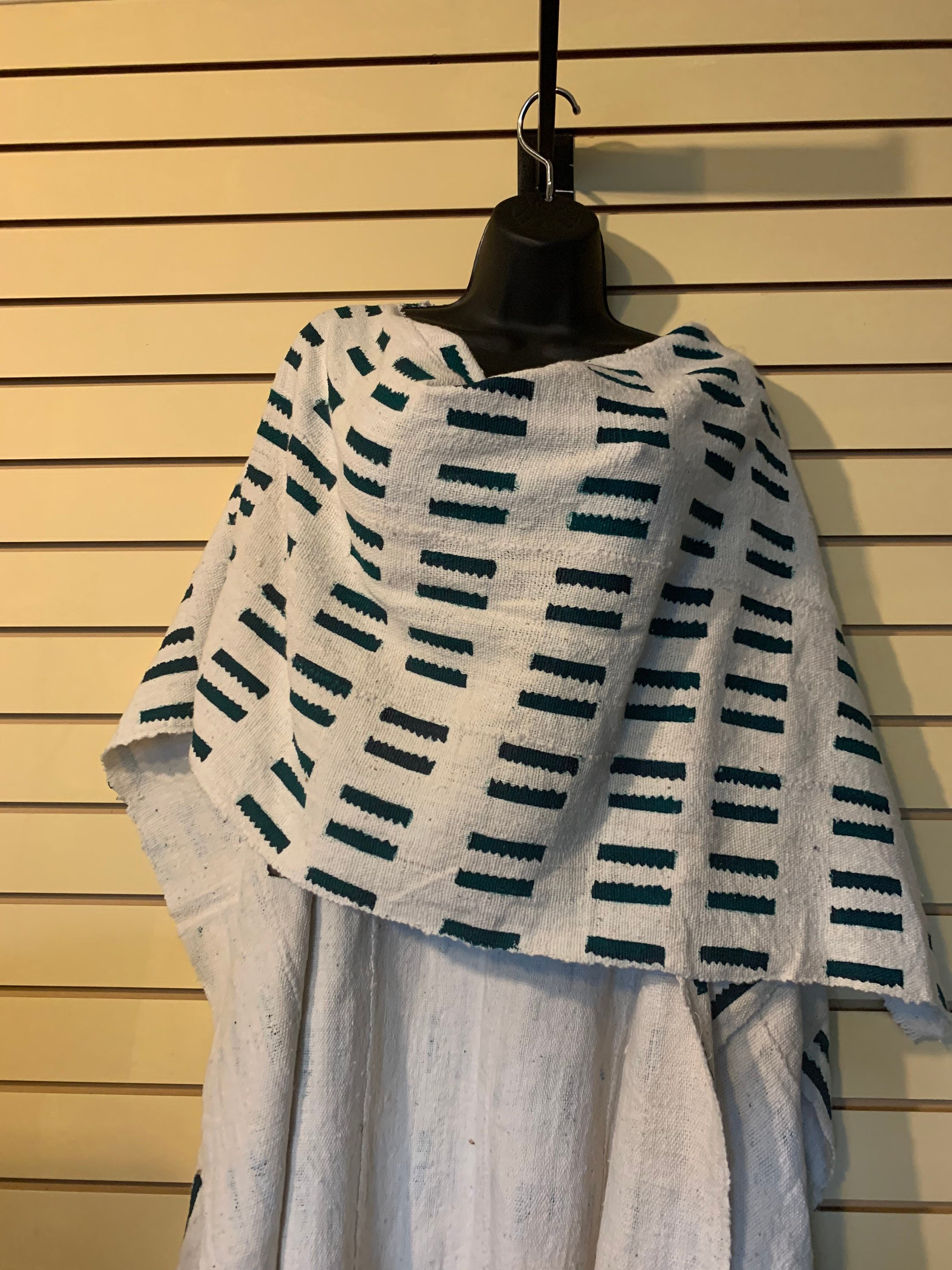 Green And White Mudcloth Shawl Bogolan Shawl Bogolan Wrap | Etsy