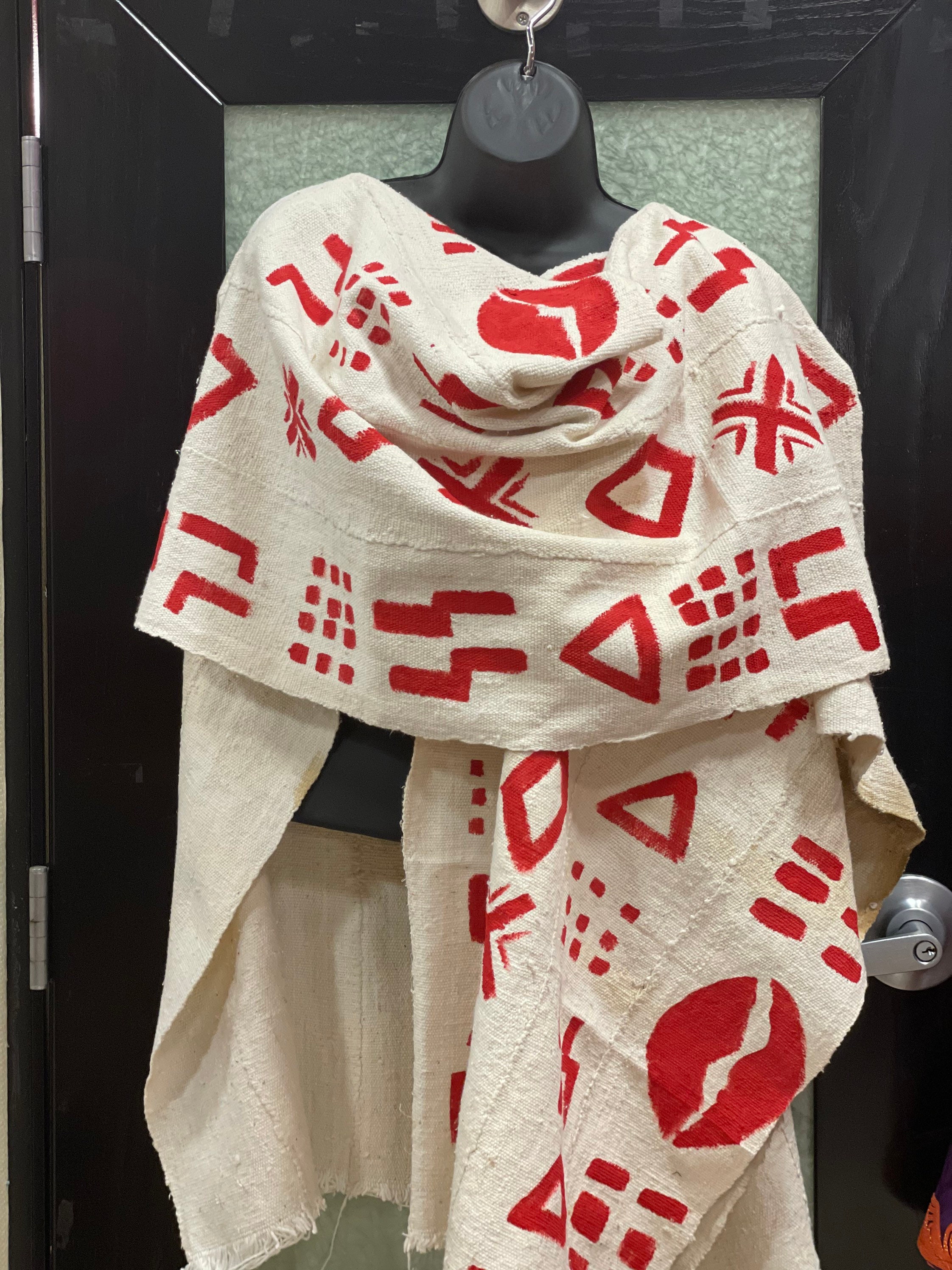 Christmas Shawl Red and White Mudcloth Shawl Cowrie Shell - Etsy