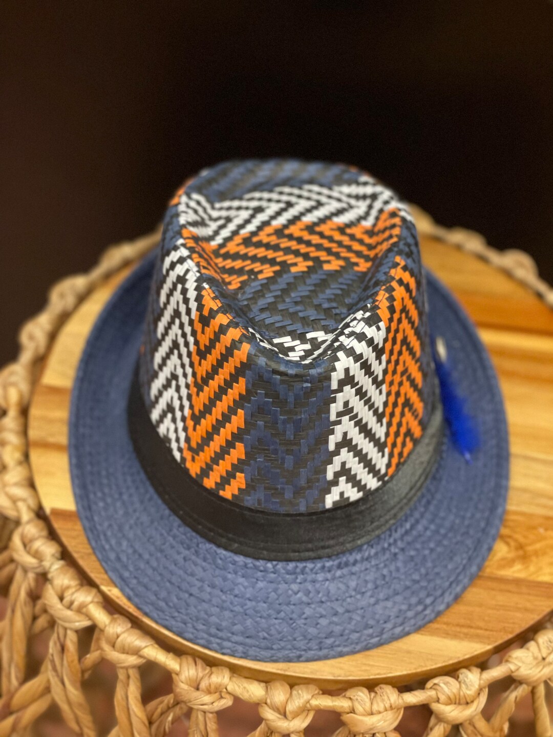 Blue and Orange Fedora, Men Hat , Unisex Fedora , Spring Fedora, Stingy ...