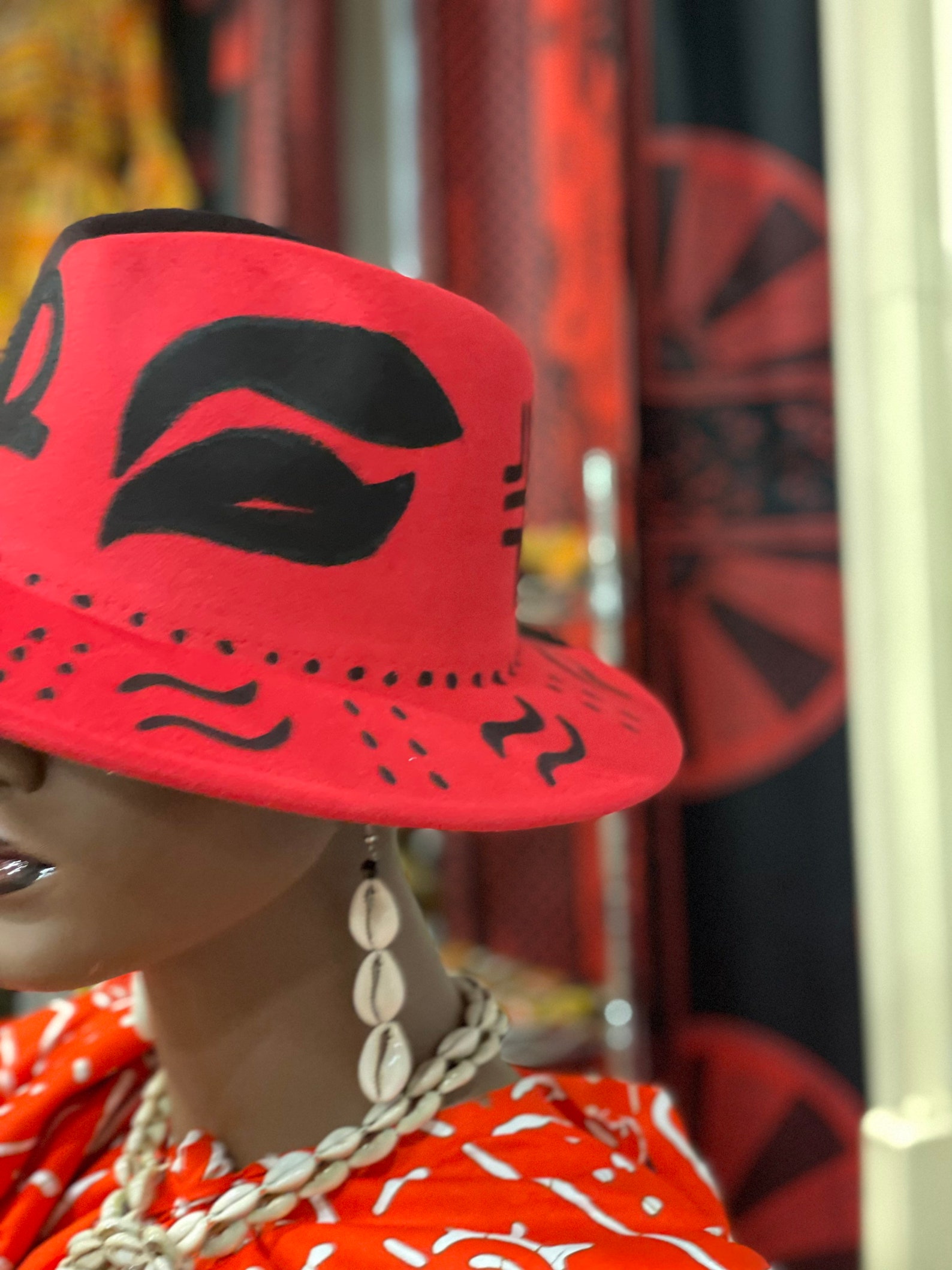Adrinka Red Fedora Hat, African Hat, African Unisex Hats, Cowrie Shell ...