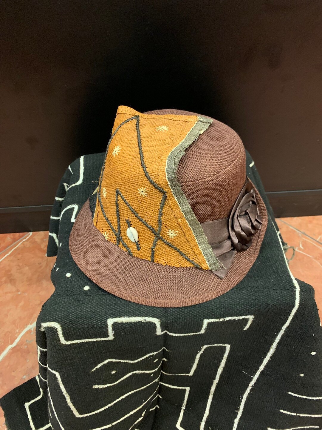 African Hat, Stingy Brim Hat, Kuba Cloth Hat, Pill Box Hat, Creative ...