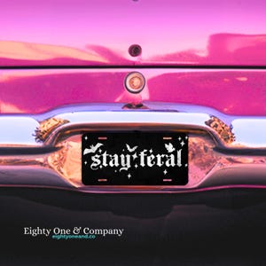 Stay Feral Car Tag, Vanity Plate, Gothic Spooky Bats Stars, Dark ...