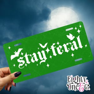 Stay Feral Car Tag, Vanity Plate, Gothic Spooky Bats Stars, Dark ...
