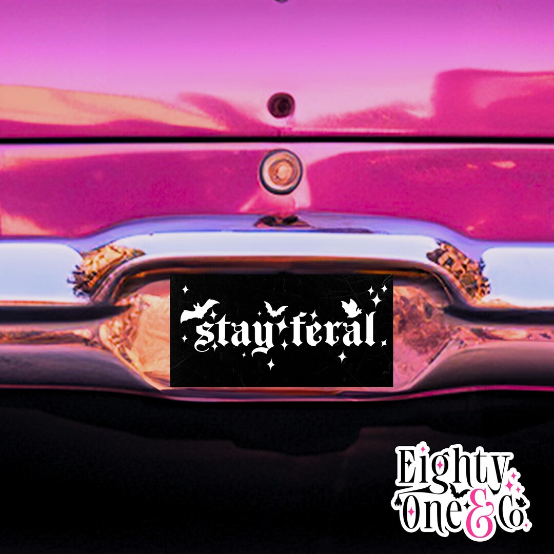 Stay Feral Car Tag, Vanity Plate, Gothic Spooky Bats Stars, Dark ...