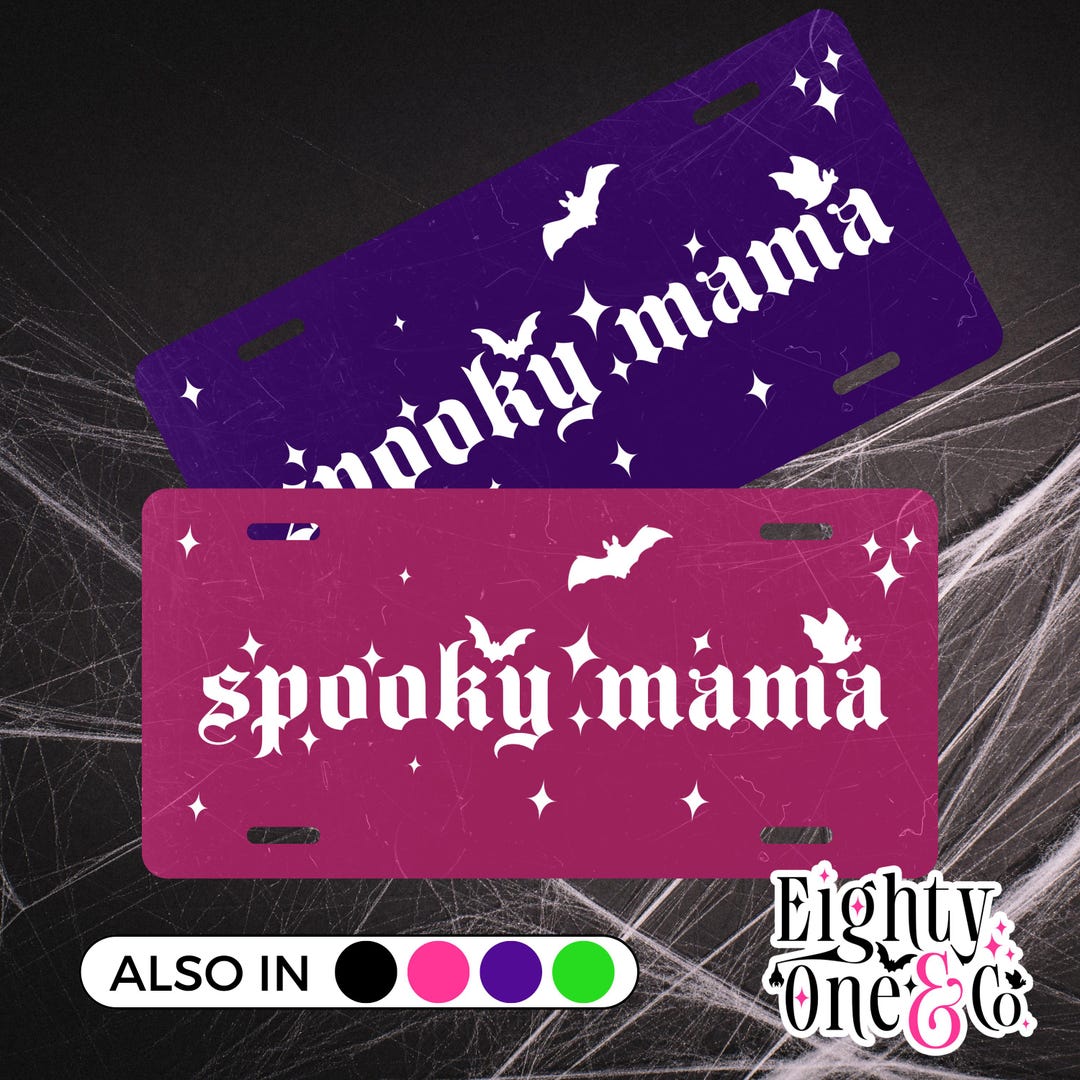 Spooky Mama Vanity Plate – Gothic Font With Bats & Stars (4 Color ...