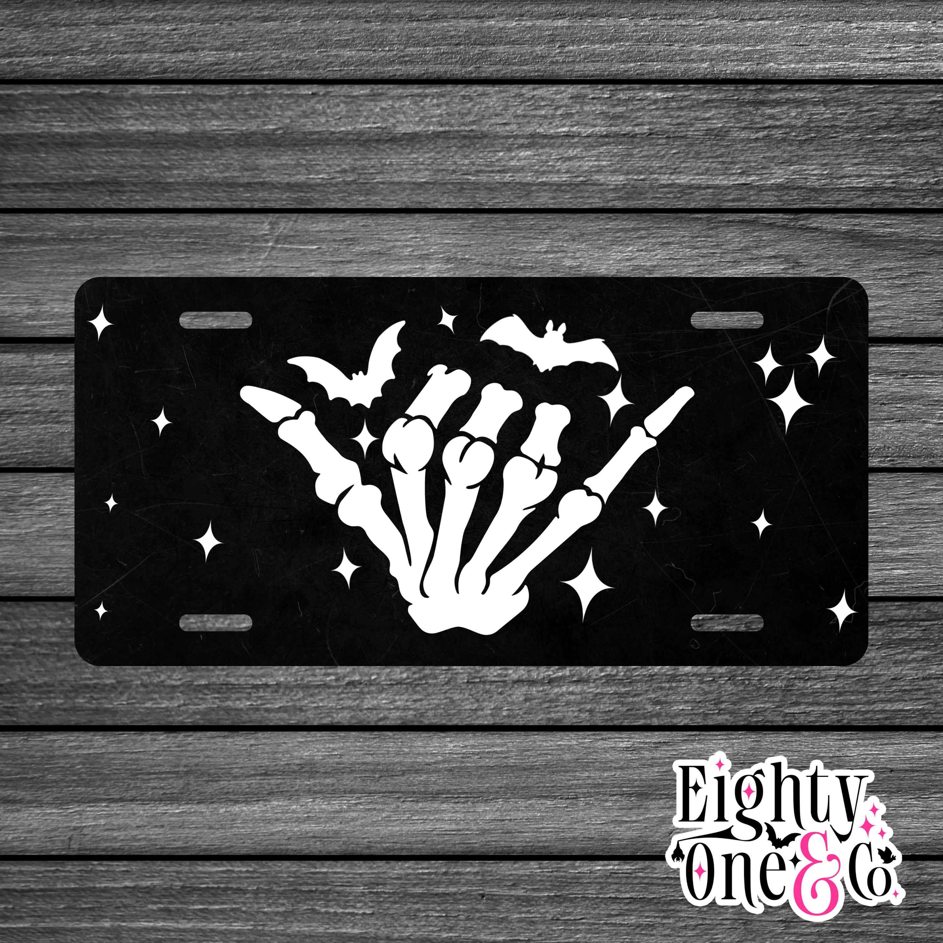 Skeleton Hand Shaka With Bats and Stars, Distressed Black Goth ...