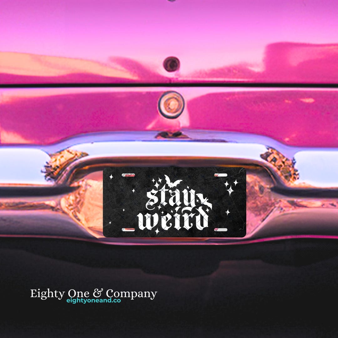 Vintage Style Gothic Vanity Plate, Stay Weird Distressed Design, Bats ...