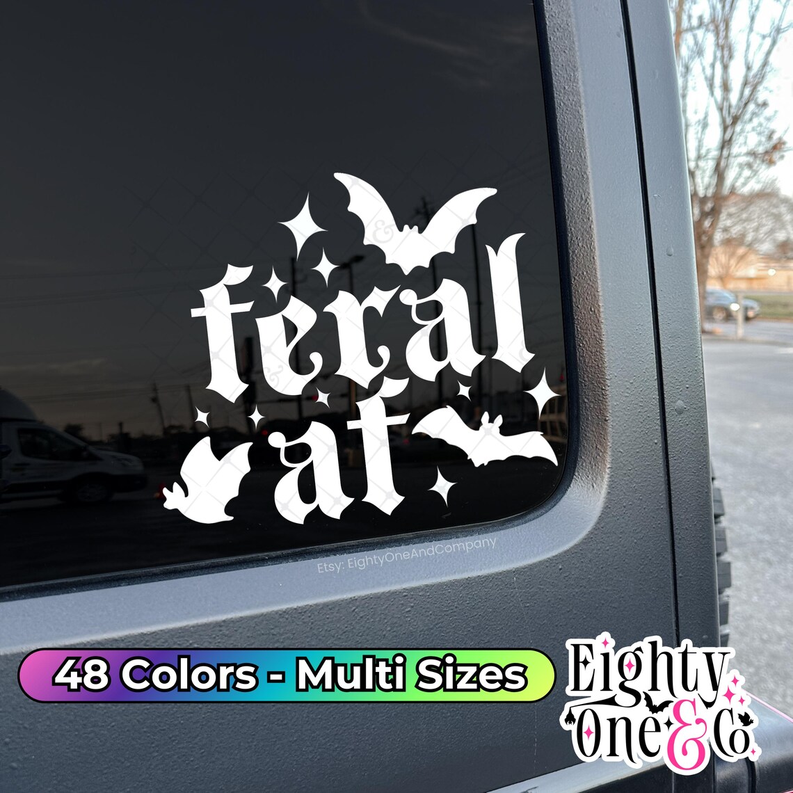 Feral AF Gothic Decal - Dark and Spooky Bat & Star Vinyl Sticker Design ...