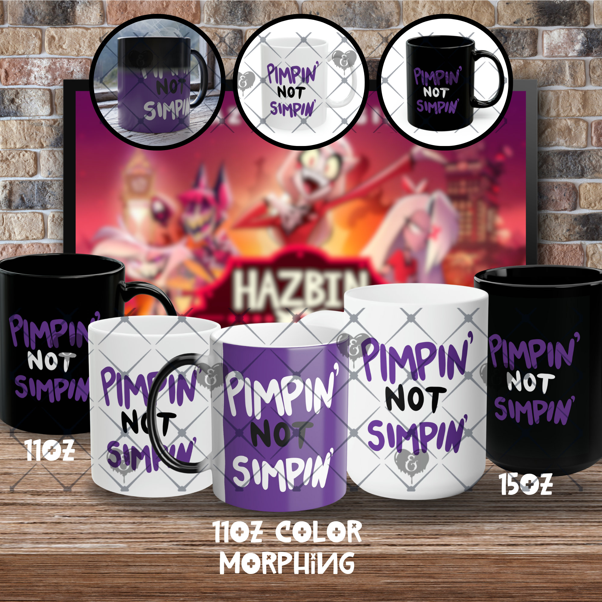 Pimpin' Not Simpin' Hazbin Hotel Mug Valentino Hazbin Hotel Mug Hasbin ...