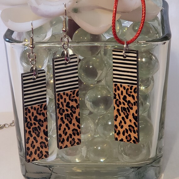 Leopard Print and Black Stripe MDF Sublimated Earrings and | Etsy
