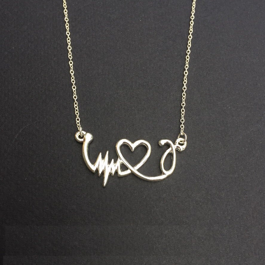 Tibetan Silver Heart Heart Rate Stethoscope Necklace | Etsy