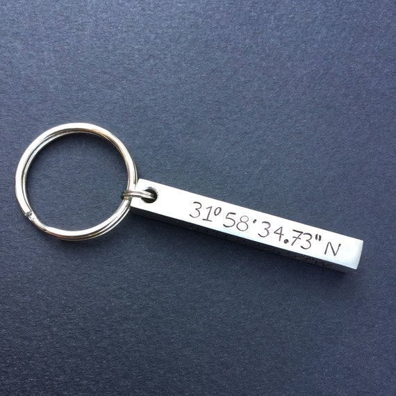 Square Bar Coordinates Keychain Custom Coordinates Keychain | Etsy