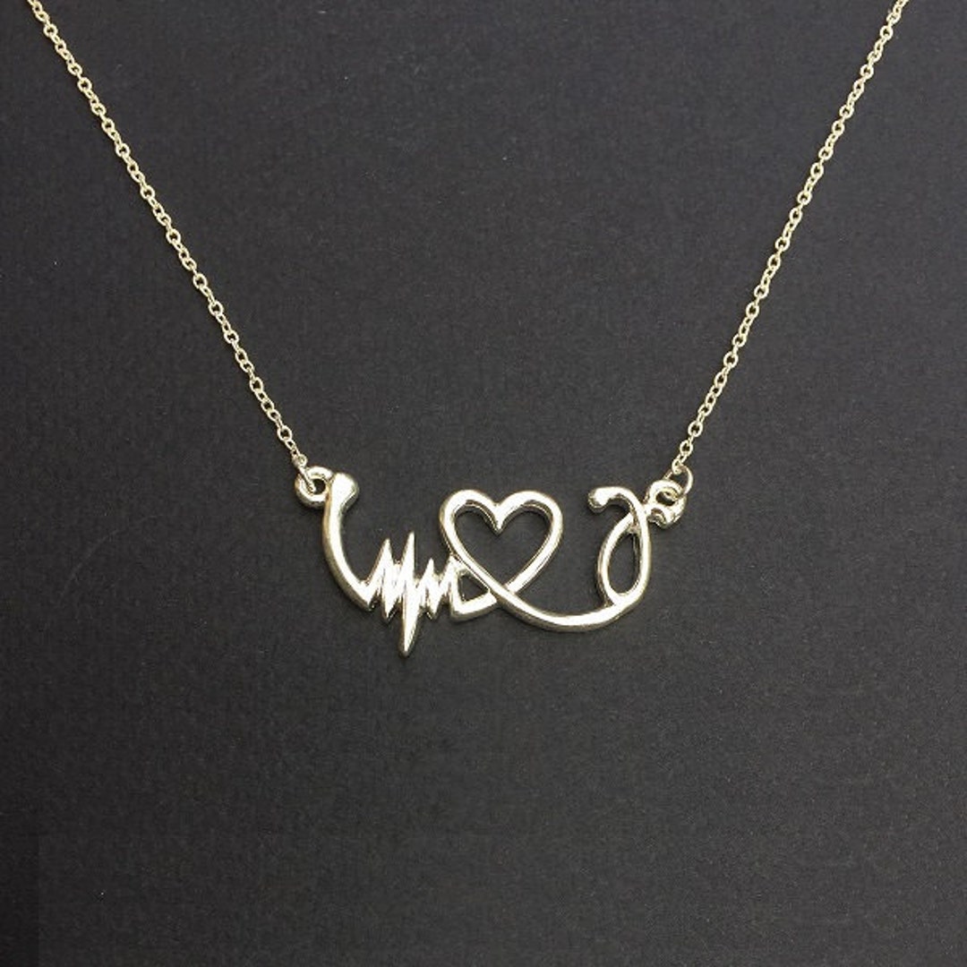 Tibetan Silver Heart, Heart Rate, Stethoscope Necklace - Heartbeat Life ...