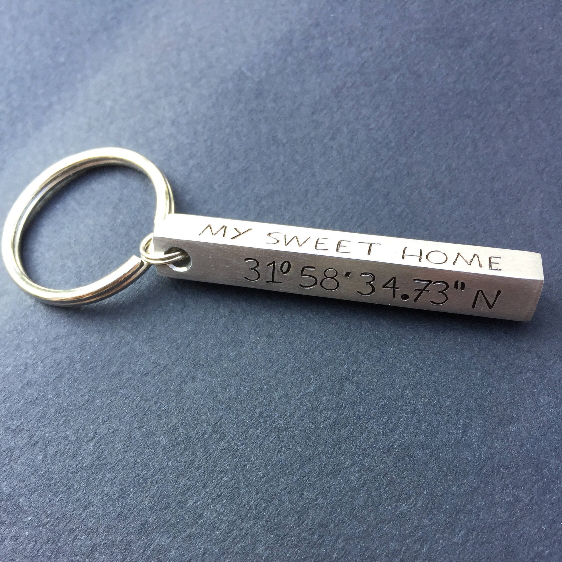 Square Bar Coordinates Keychain, Custom Coordinates Keychain, Latitude ...